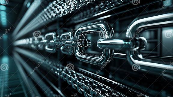 Reflective Metal Chains Run Parallel, Stretching into the Distance ...