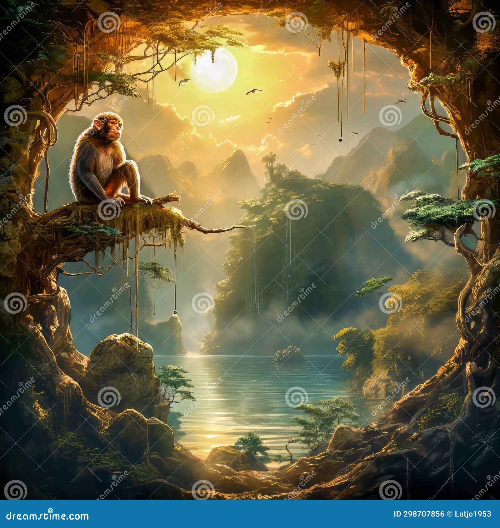 Reflective Monkey in the Wild. Generated Image. Stock Illustration ...