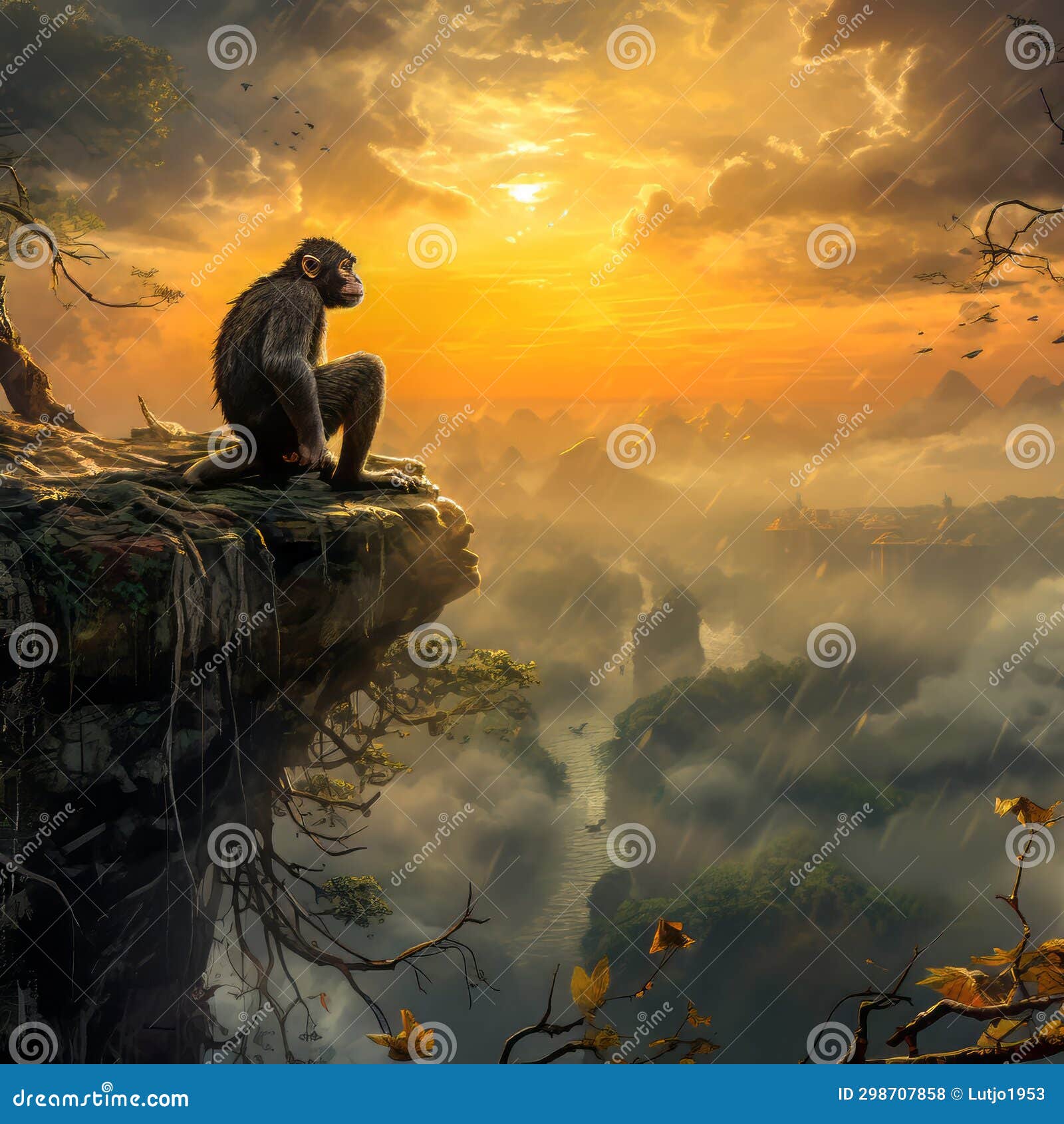 Reflective Monkey in the Wild. Generated Image. Stock Illustration ...