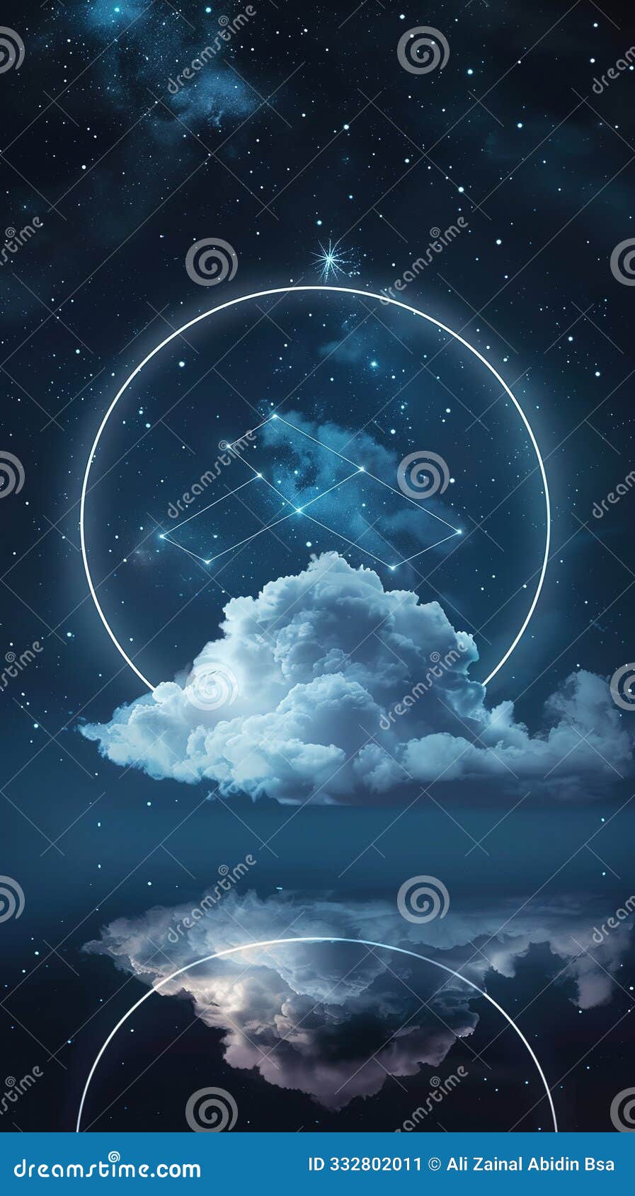 Reflective Night Sky With A Single Cloud Encircled By A Glowing ...
