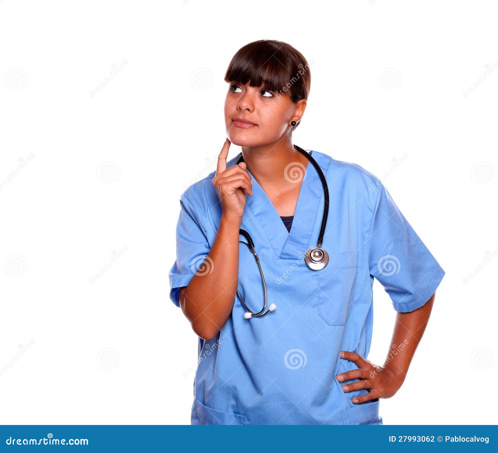 Reflective Nurse Standing on Blue Uniform Stock Photo - Image of lady ...