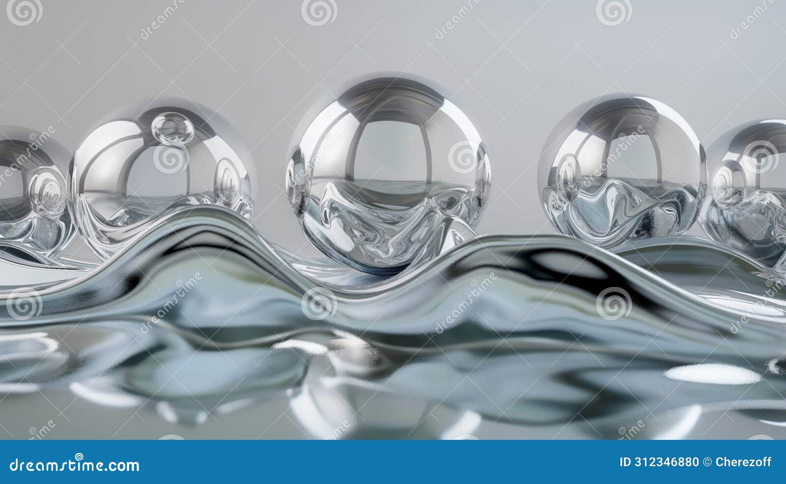 Reflective Spheres Balancing on Fluid Surface Stock Illustration ...