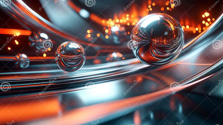 Reflective Spheres on a Metallic Surface with Orange Glow Stock ...