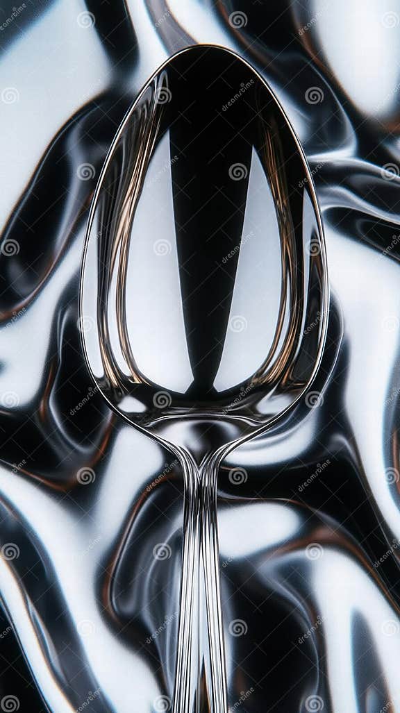Reflective Spoon on Metallic Fabric, a Study in Abstract Form Stock ...