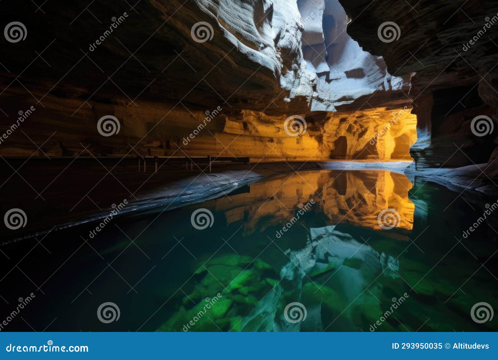 Reflective, Still Underground Cave Pool with Visible Depth Stock ...