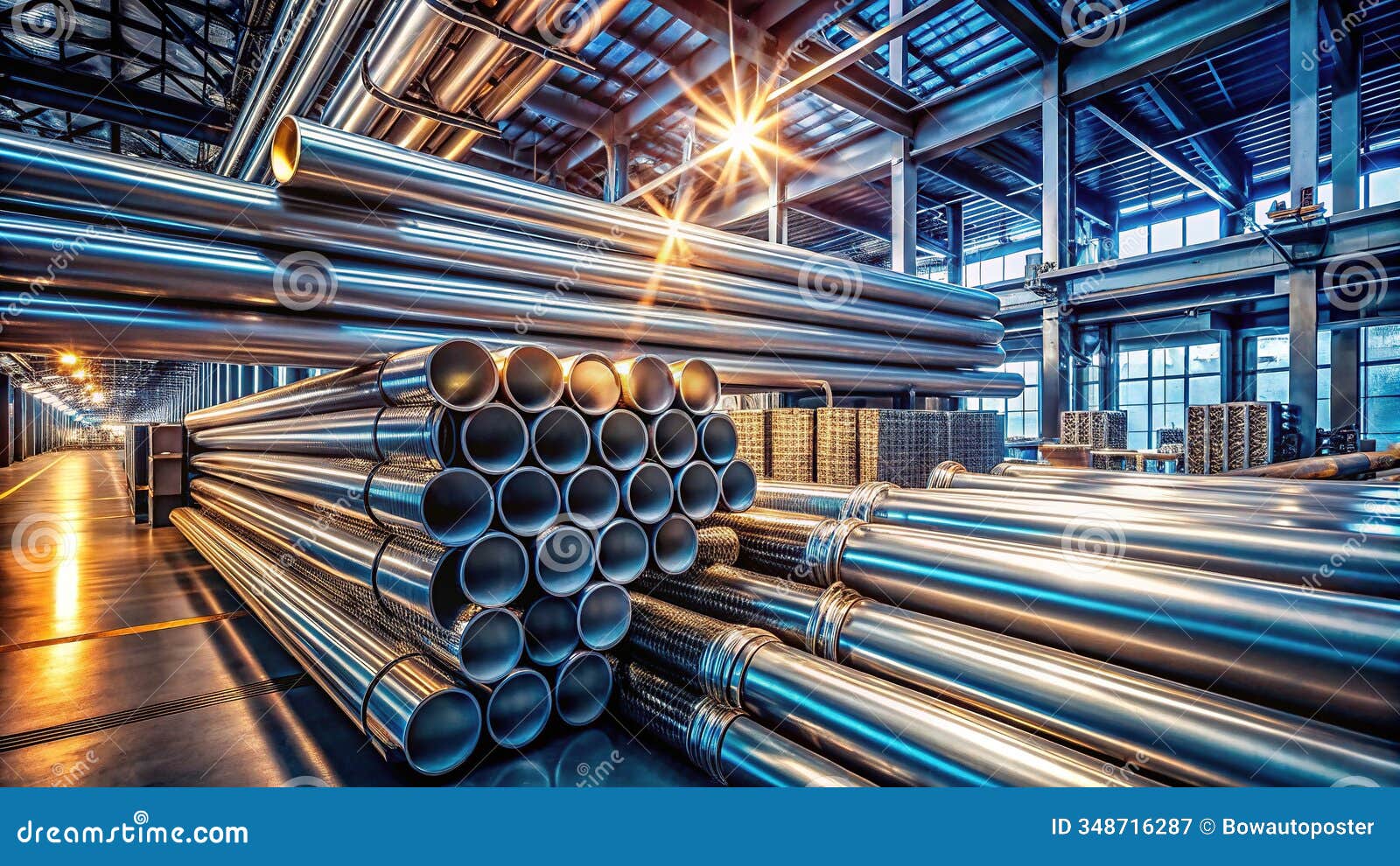 Reflective Strength of Industrial Metal Pipe Stacks a CloseUp Look at ...