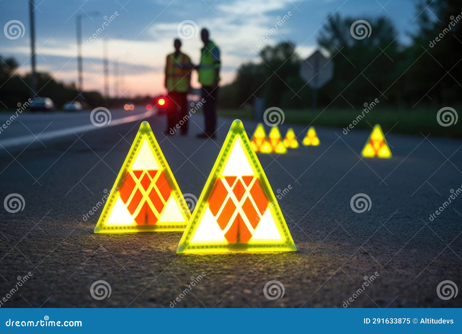 Reflective Traffic Triangles on Roadside Stock Image - Image of ...