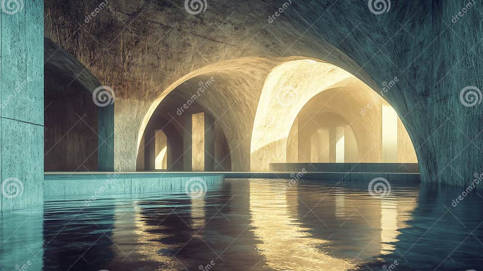 Reflective Water in a Stone Archway Structure Stock Illustration ...