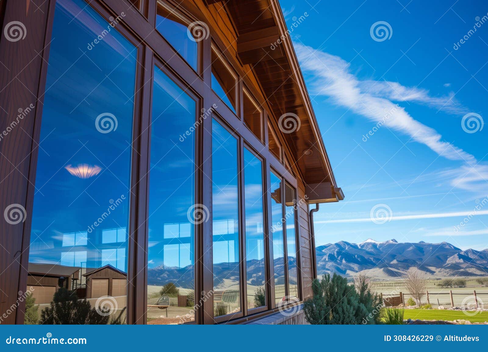Reflective Windows on a Ranch House on a Sunny Afternoon Stock Image ...