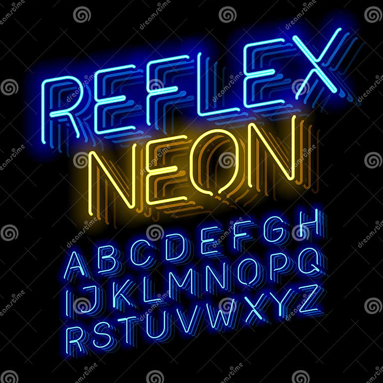 Reflex Neon font stock vector. Illustration of echo, neon - 76765708