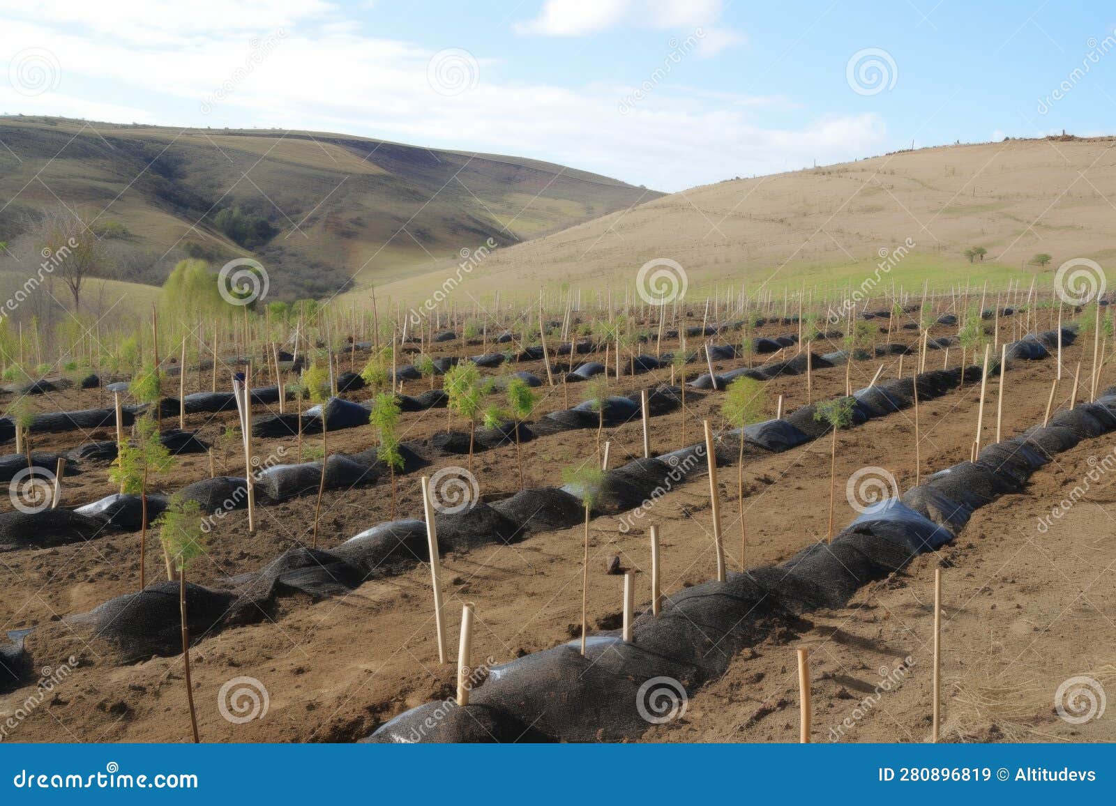 Reforestation Project in Progress, with New Trees Being Planted and ...