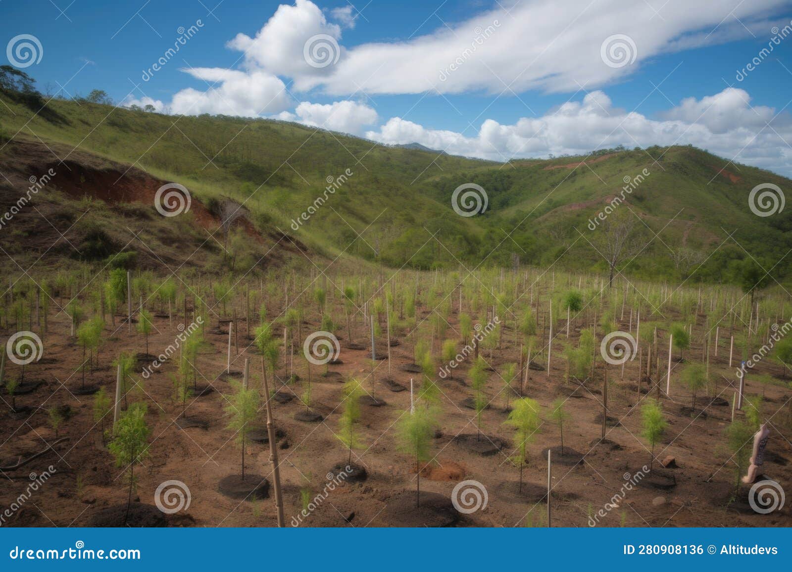 Reforestation Project in Progress, with New Trees Being Planted and ...