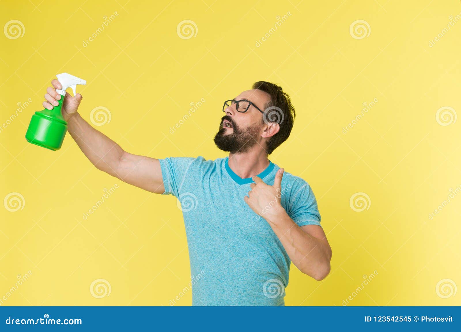 Refresh Concept. Bearded Man Refresh Sprinkling Water. Man Refresh with ...