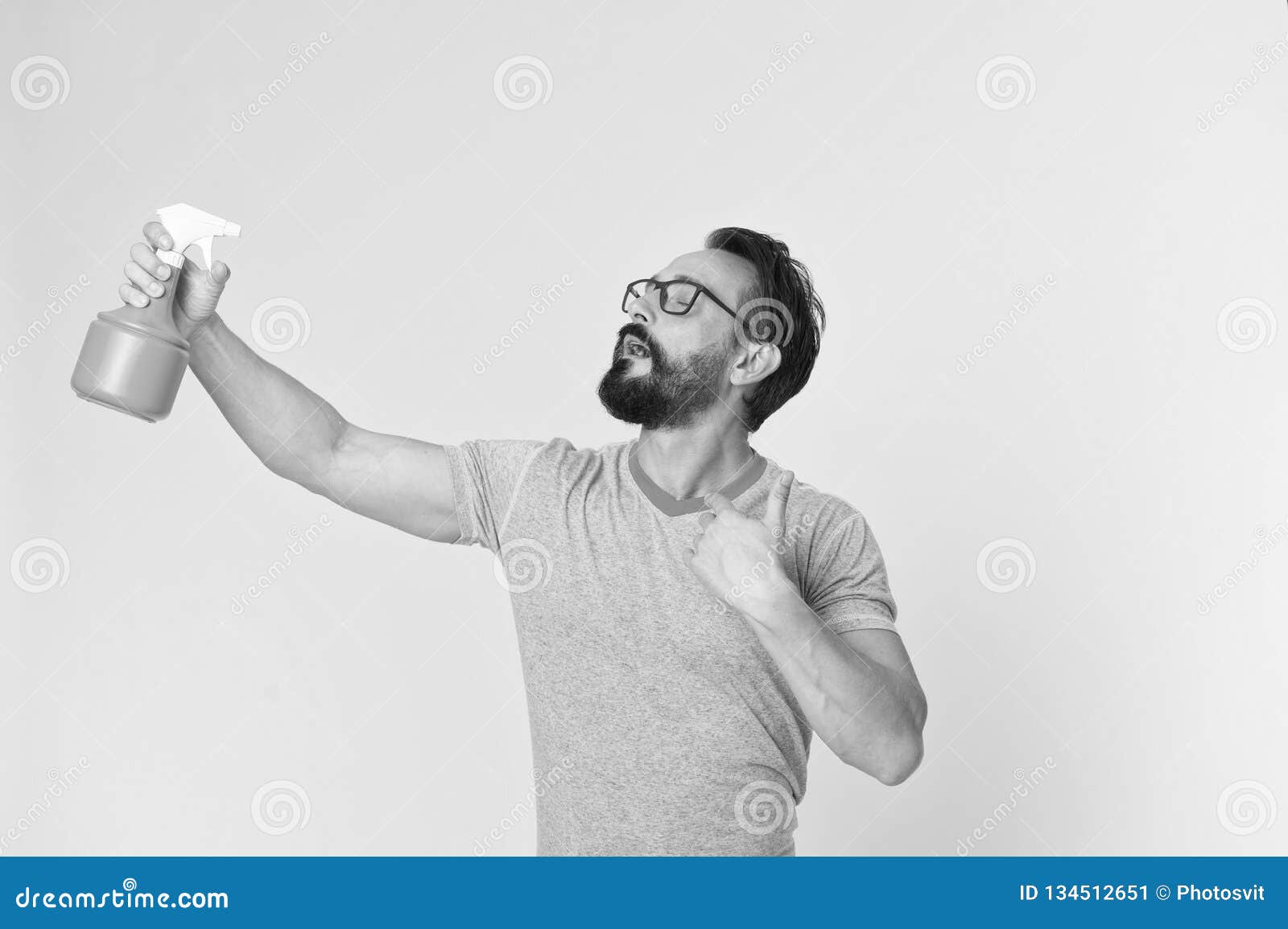 Refresh Concept. Bearded Man Refresh Sprinkling Water. Man Refresh with ...