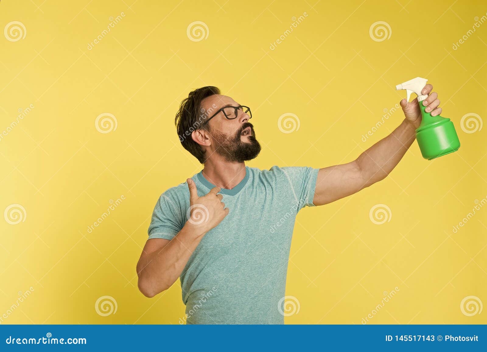 Refresh Concept. Bearded Man Refresh Sprinkling Water. Man Refresh with ...