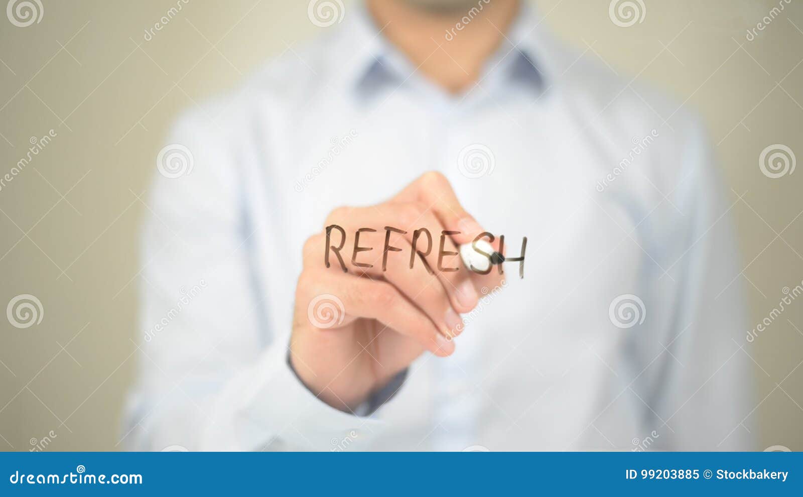 Refresh, Man Writing on Transparent Screen Stock Image - Image of ...