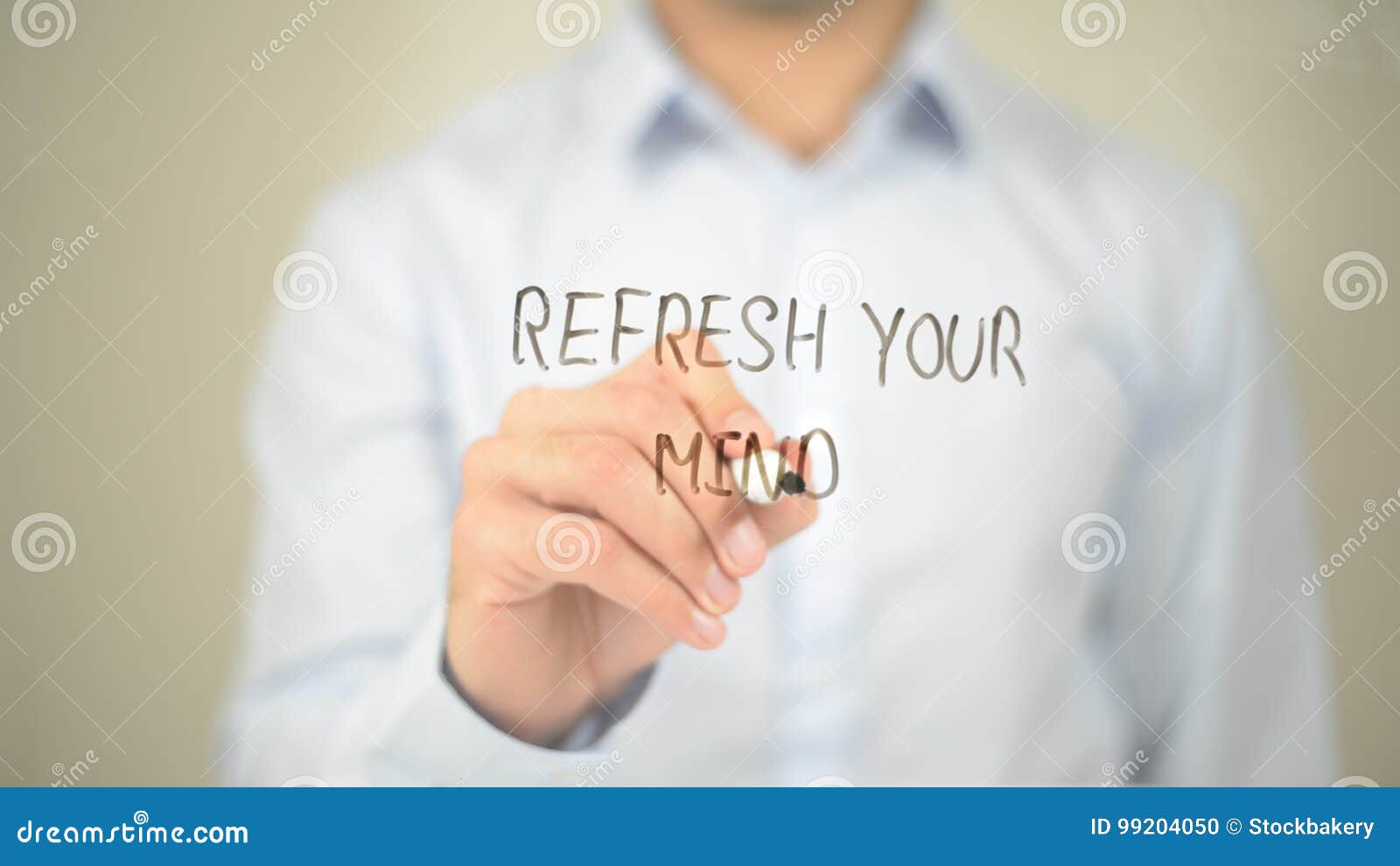 Refresh Your Mind, Man Writing on Transparent Screen Stock Photo ...