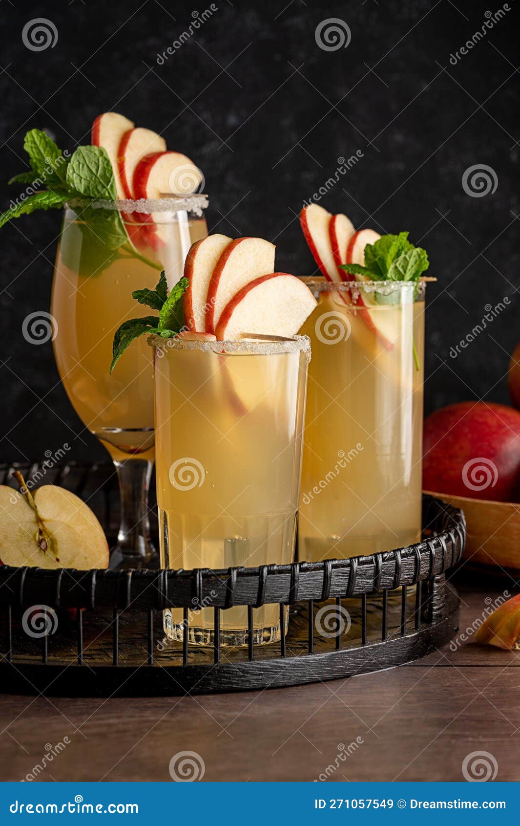 Refreshing Apple Cocktail Drinks with Fresh Red Apples, Dark Background ...