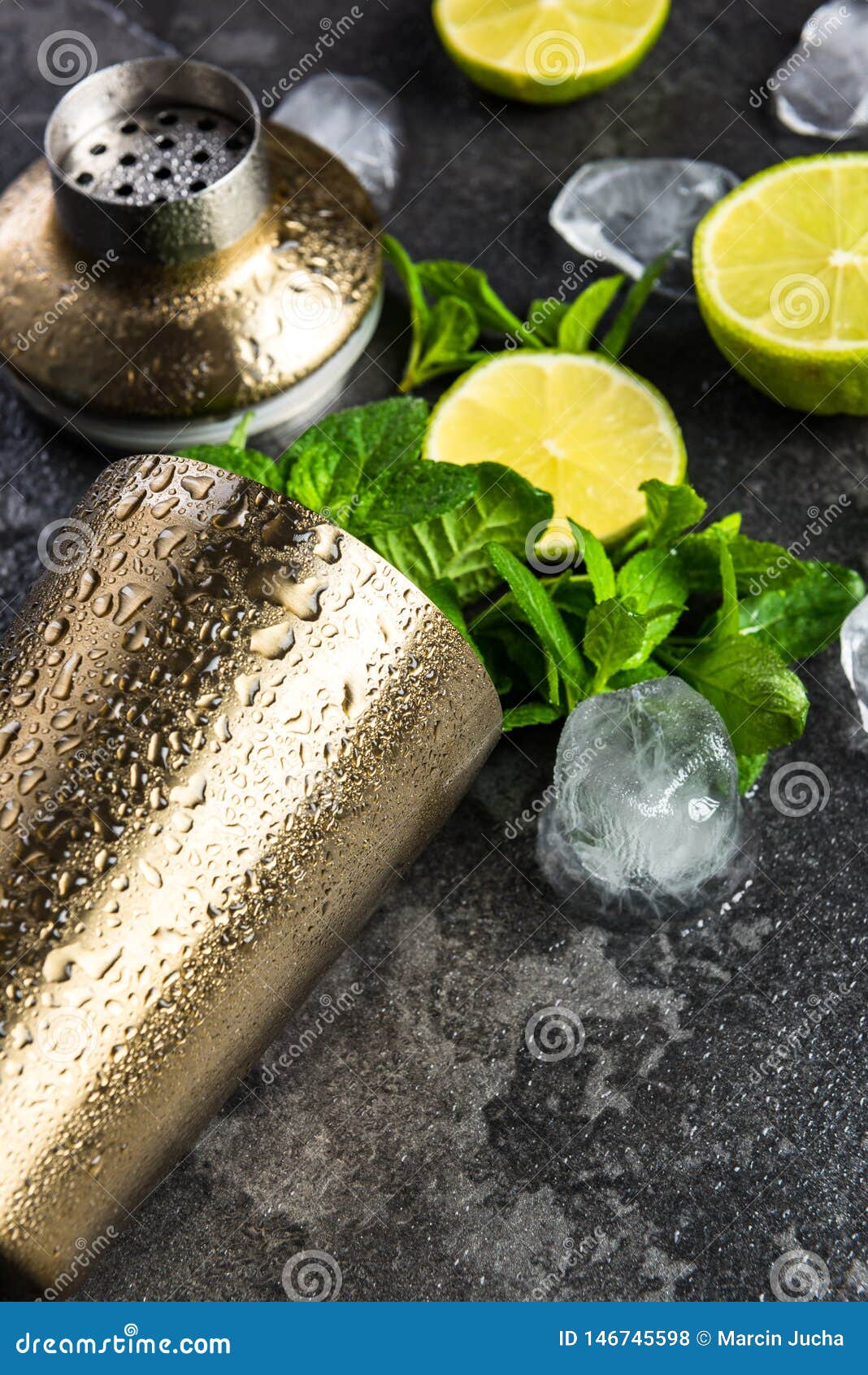 Cuban Mojito With Lemon And Mint Leaves In A Dark Background. Stock ...