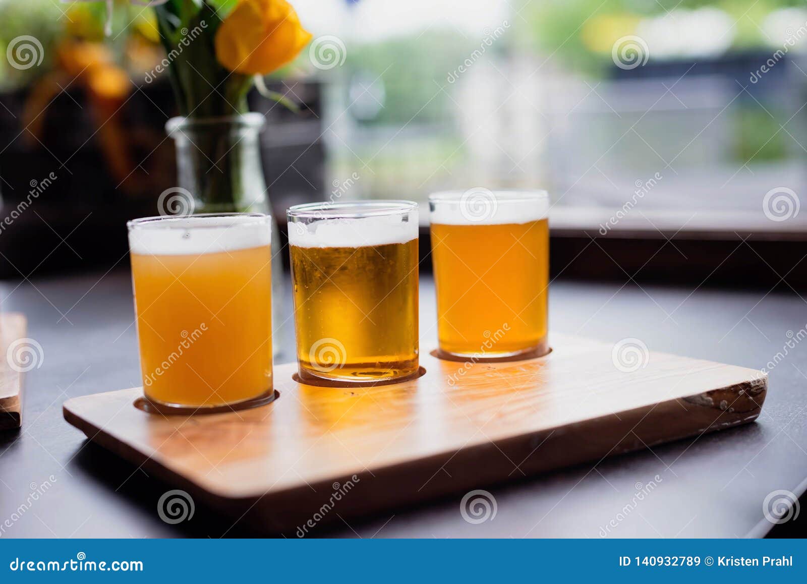 Refreshing Beer Flight in Natural Light Stock Image - Image of drink ...