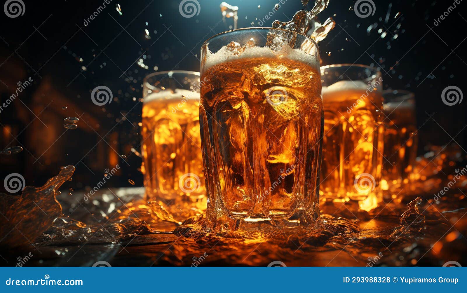Refreshing Beer Poured into a Frothy Glass at a Lively Pub Generated by ...