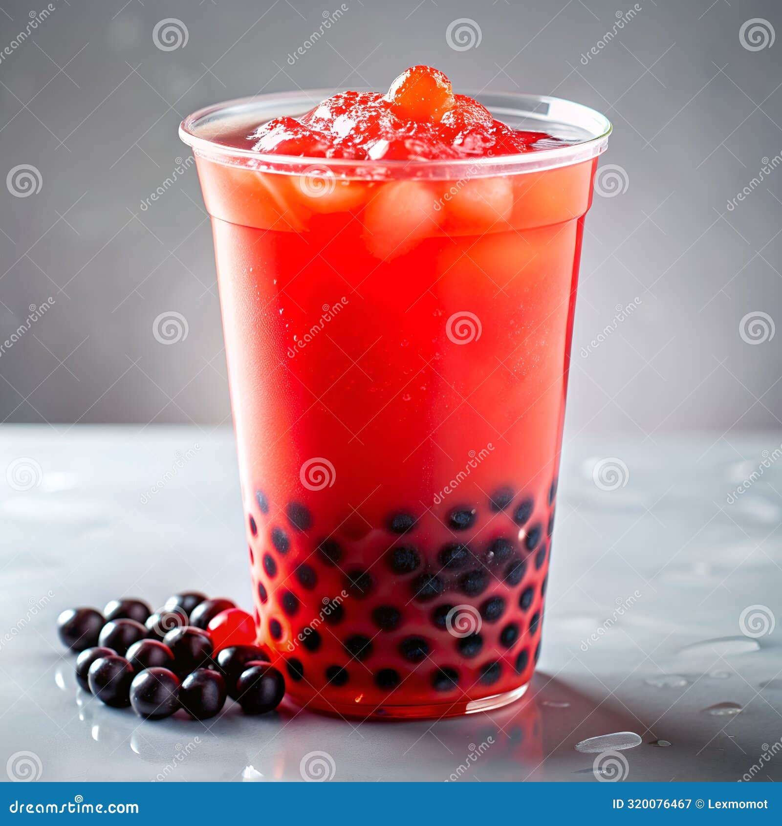 Refreshing Berry Bubble Tea in a Plastic Cup with Tapioca Pearls on a ...