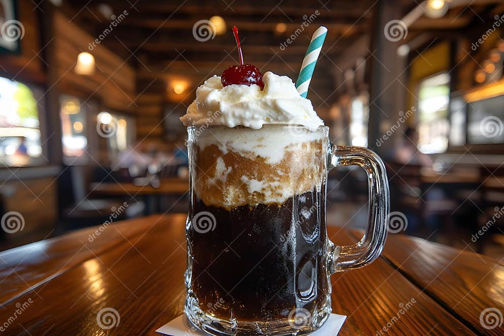 Refreshing Black and White Root Beer Float in Rustic Diner Setting ...