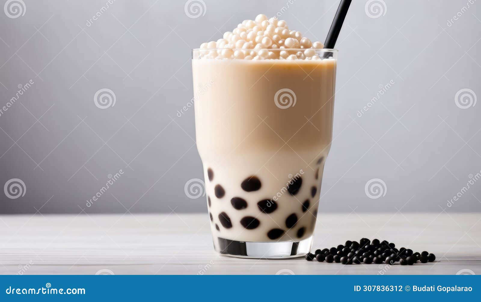 Refreshing Boba Tea With A Creamy Top, Ready To Enjoy! Stock Photo ...