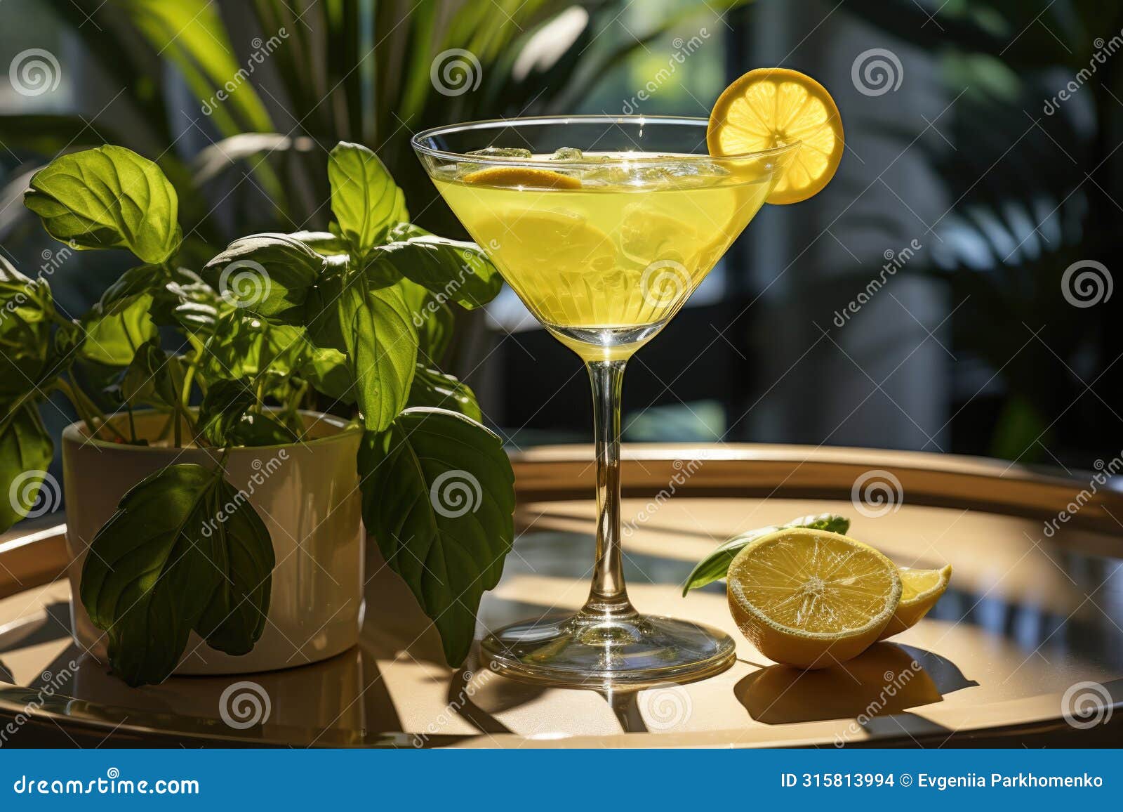 Refreshing Citrus Cocktail on a Sunny Patio with Greenery Stock Photo ...