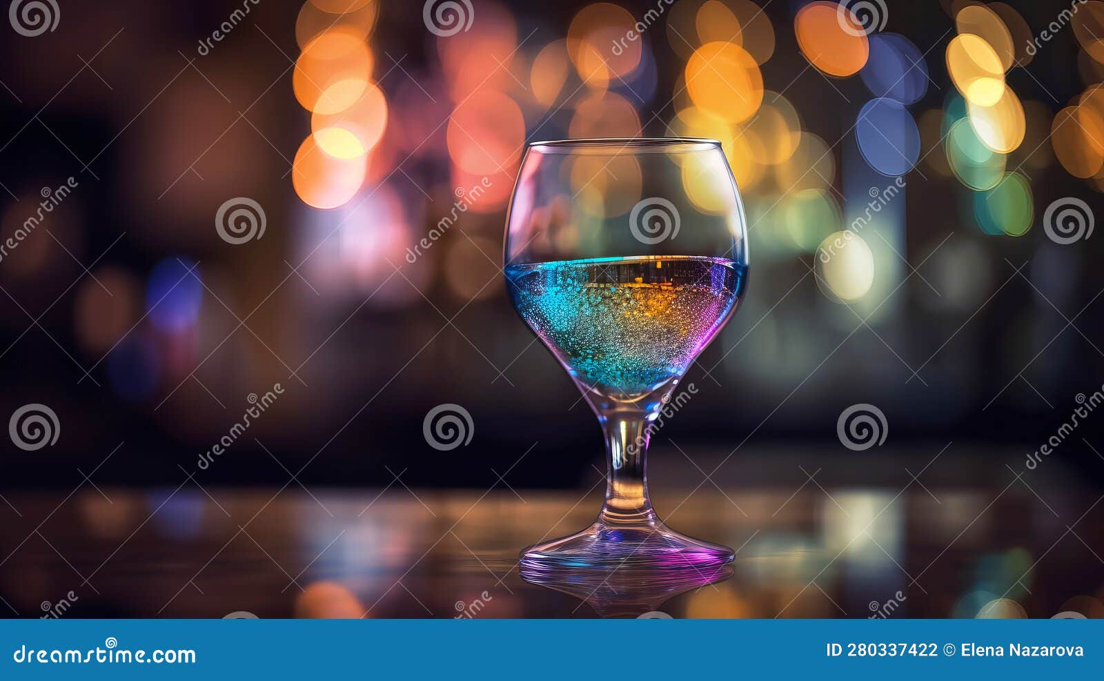 Refreshing Cocktail with Bubbles on Blurred Bokeh Background ...