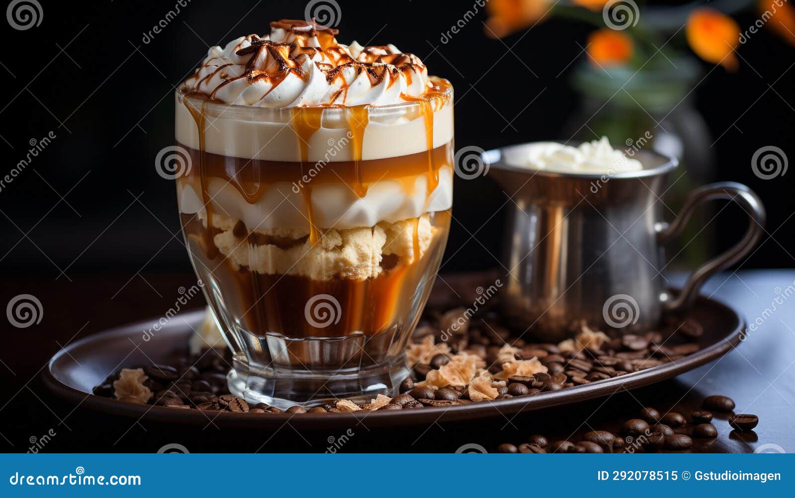 A Refreshing Coffee Break with a Frothy Latte and Dessert Generated by ...