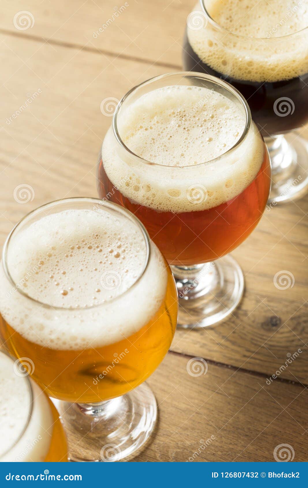 Refreshing Cold Beer Flight Stock Photo - Image of brewery, micro ...