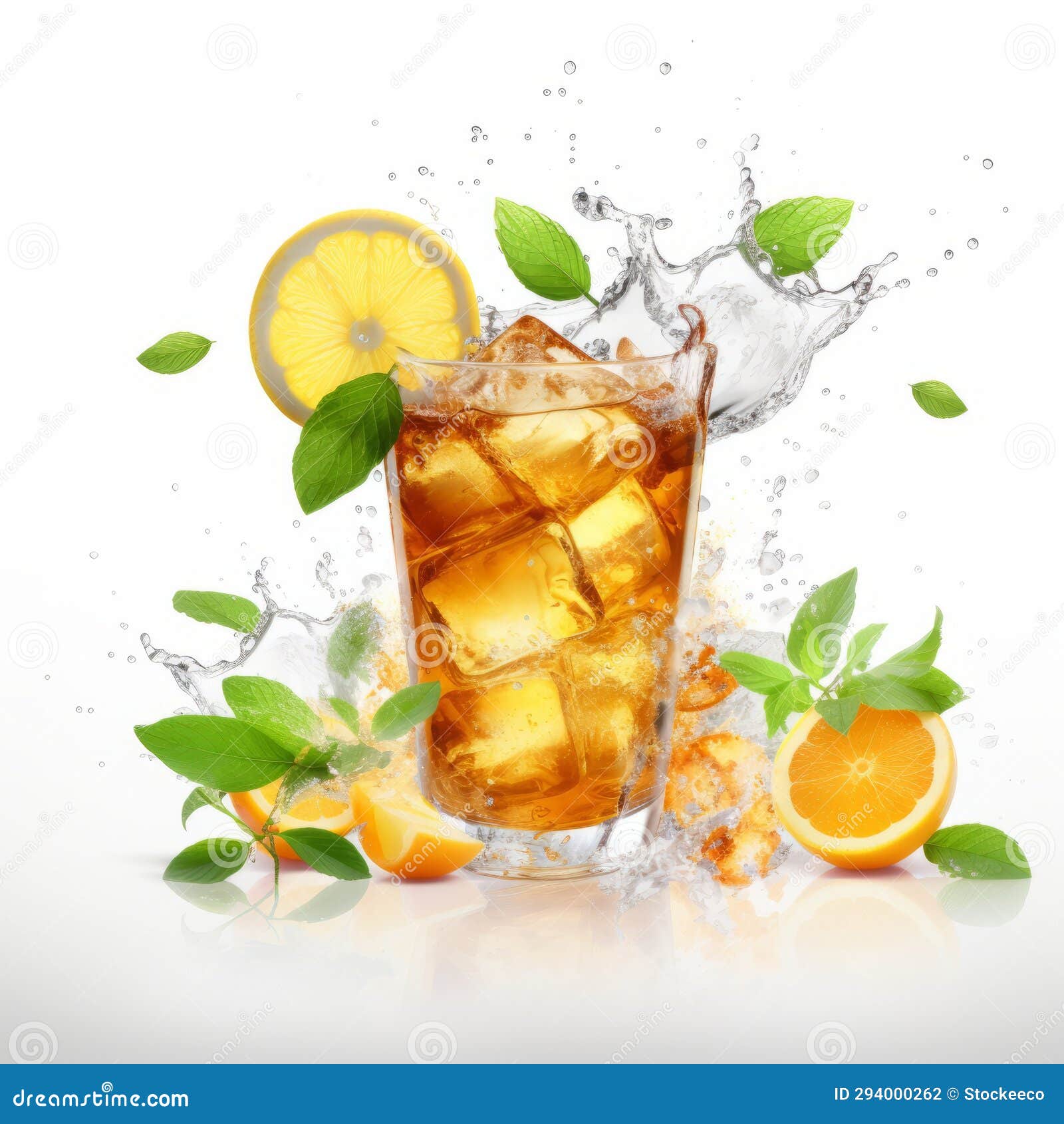 Refreshing Cold Orange Tea Splash on White Background Stock ...