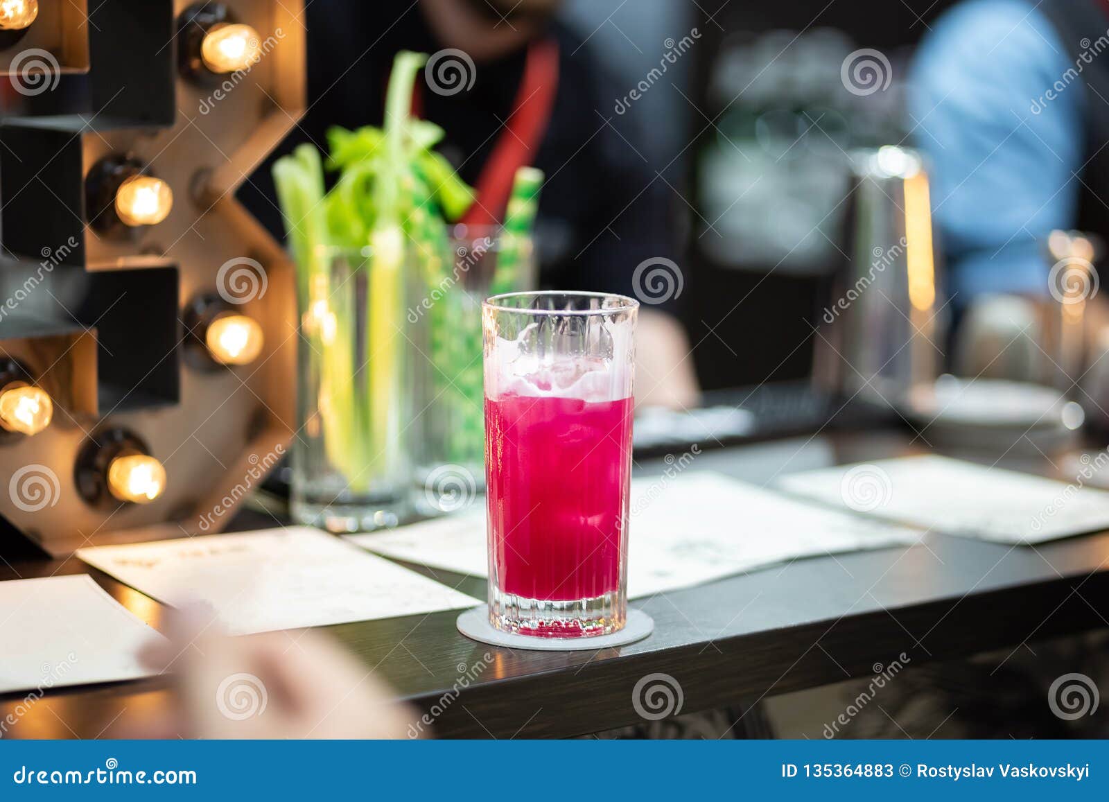 Refreshing Cold Pink Cocktail in a Tall Glass Stock Image - Image of ...