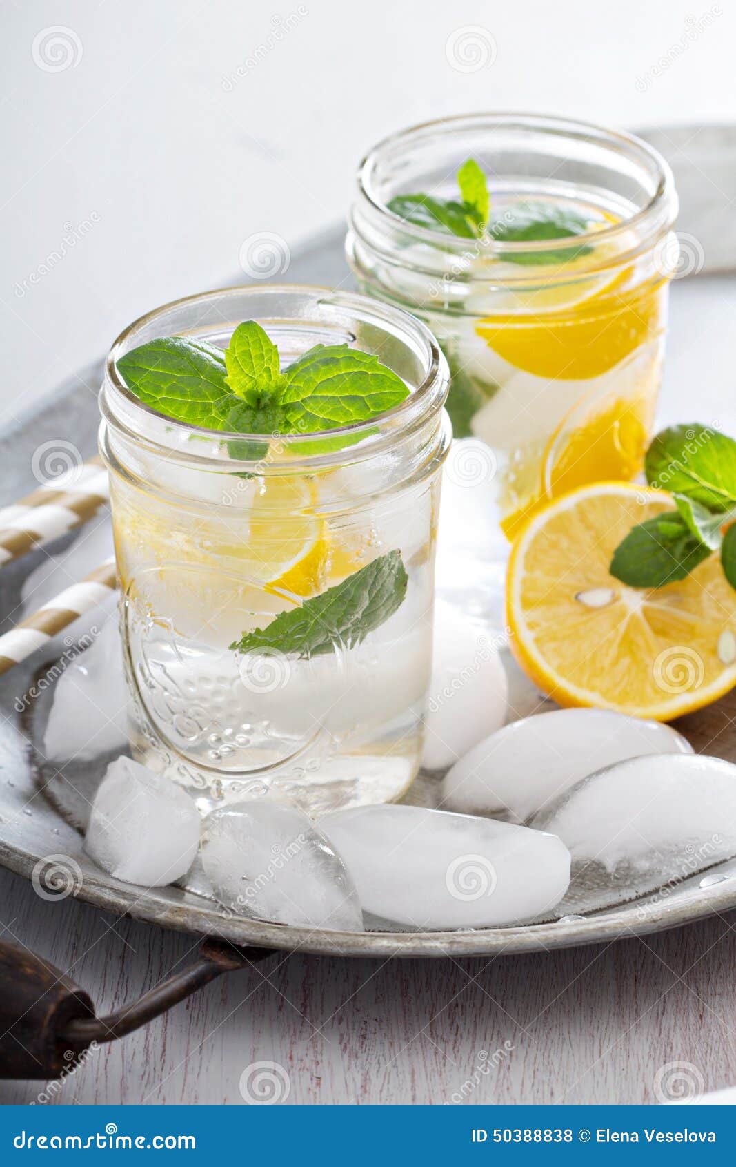 Refreshing Cold Water with Lemon and Mint Stock Photo - Image of drink ...