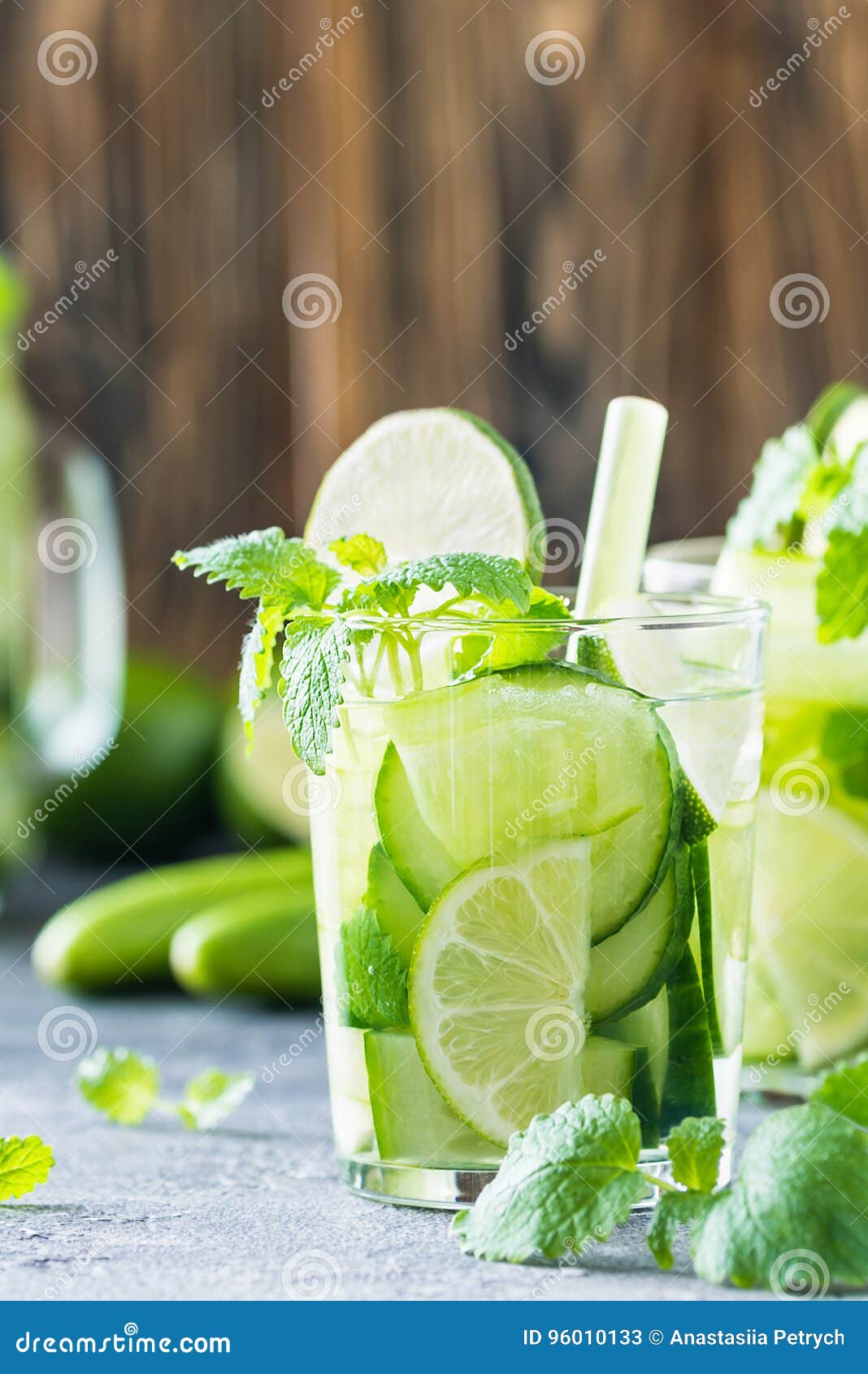 Refreshing Drink with Cucumber, Lime, Mint Stock Image - Image of ...