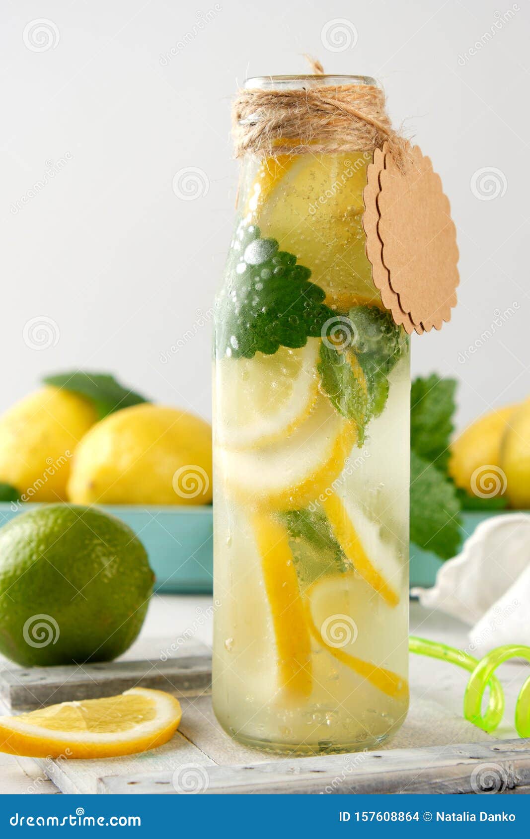 Refreshing Drink Lemonade with Lemons, Mint Leaves, Lime in a Glass ... Refreshing Drink Lemonade with Lemons, Mint Leaves, Lime in a Glass ...