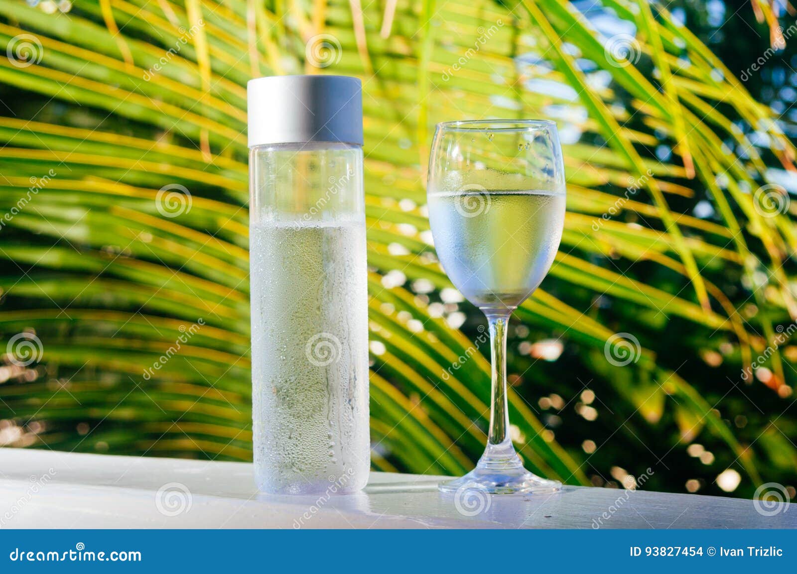 Refreshing Drinkable Cold Water in the Bottle. Cold Water with Tropical ...