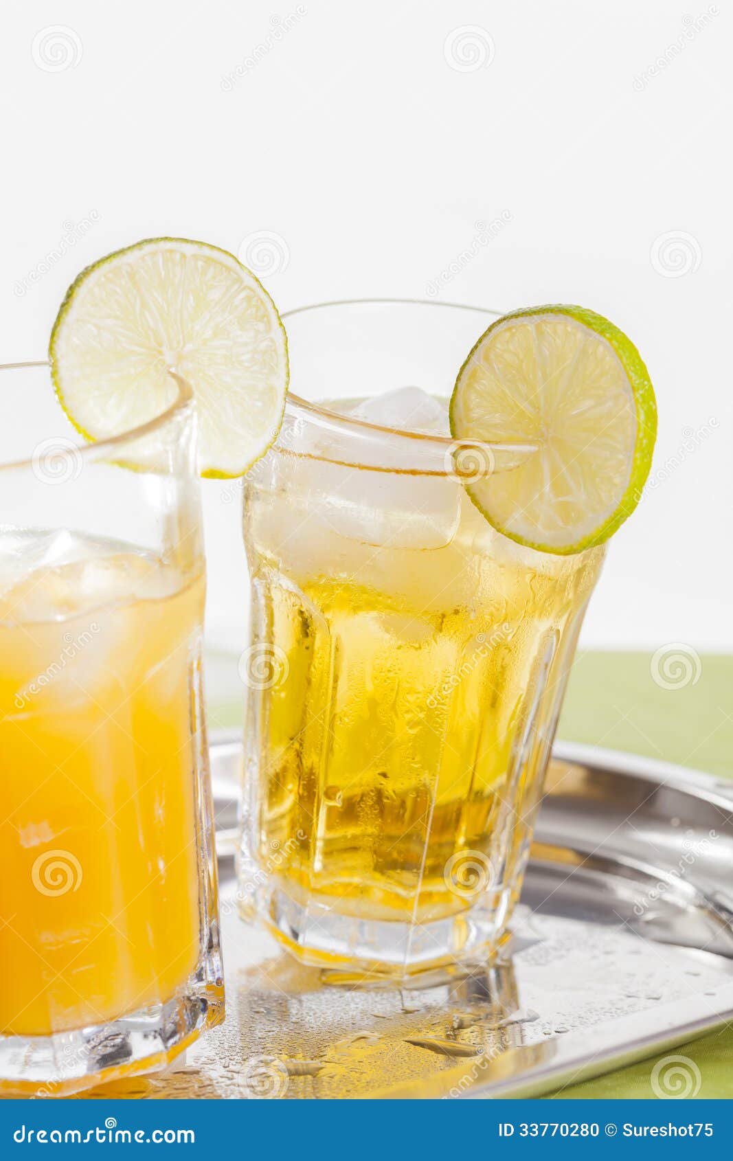 Refreshing Drinks on White Background Stock Photo - Image of golden ...
