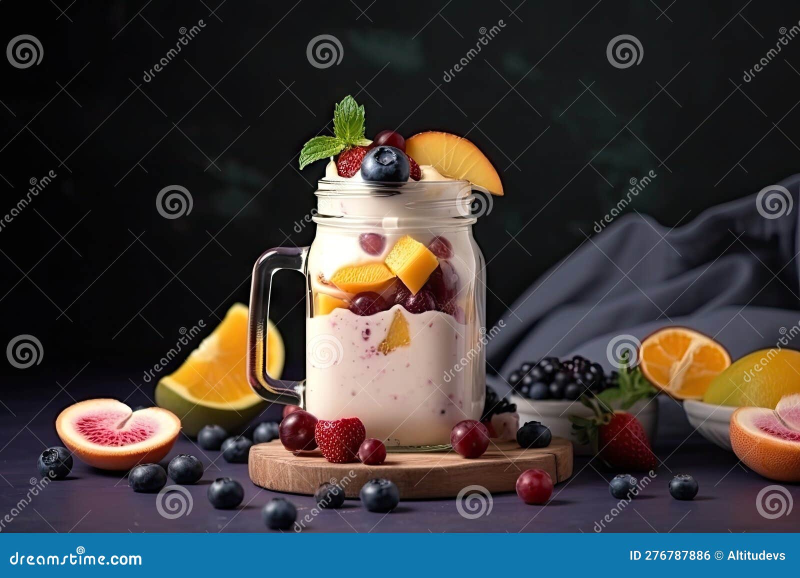 Refreshing Fruit Milkshake with Pieces of Fresh Fruit Stock ...