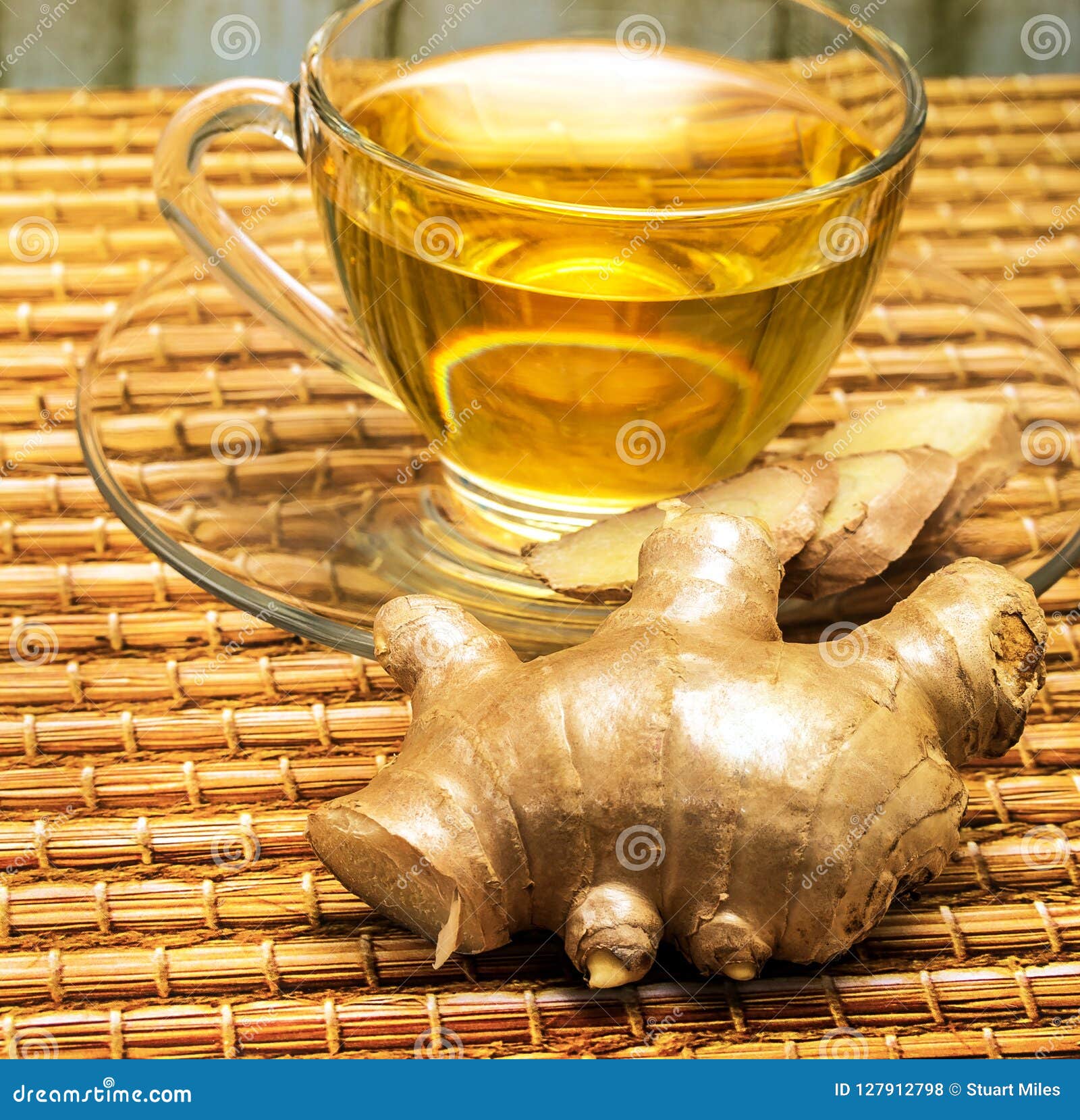 Refreshing Ginger Tea Shows Refreshed Teacup and Teacups Stock Photo ...