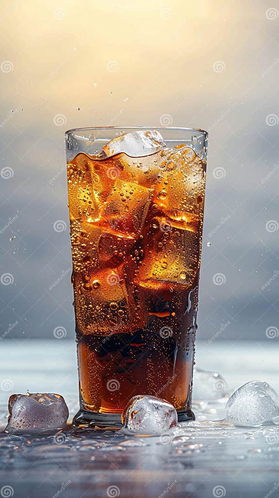 Refreshing Glass Of Soda Over Ice Perfect Thirst Quencher Stock