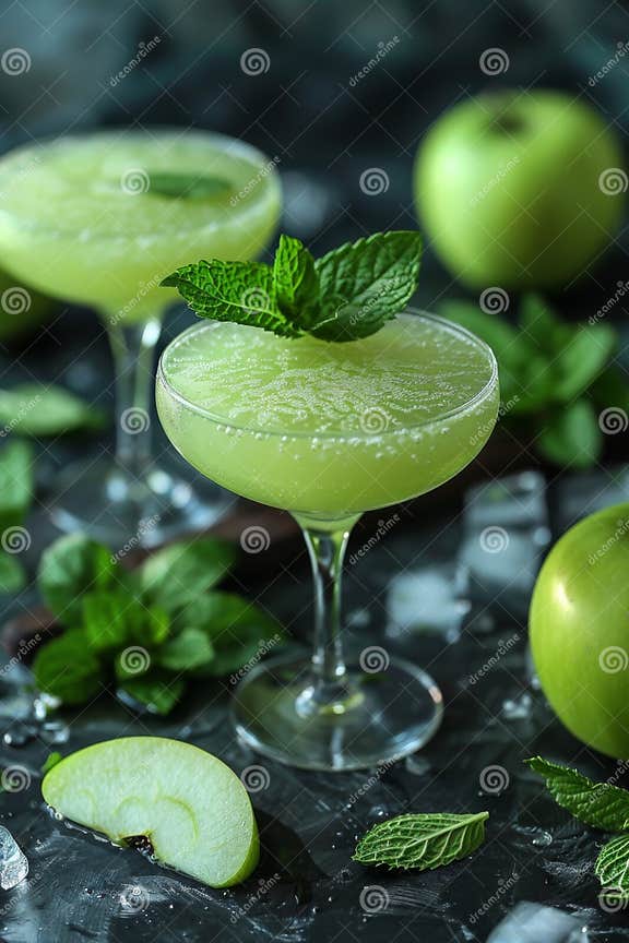 Refreshing Green Apple Cocktail with Mint Garnish Stock Image - Image ...