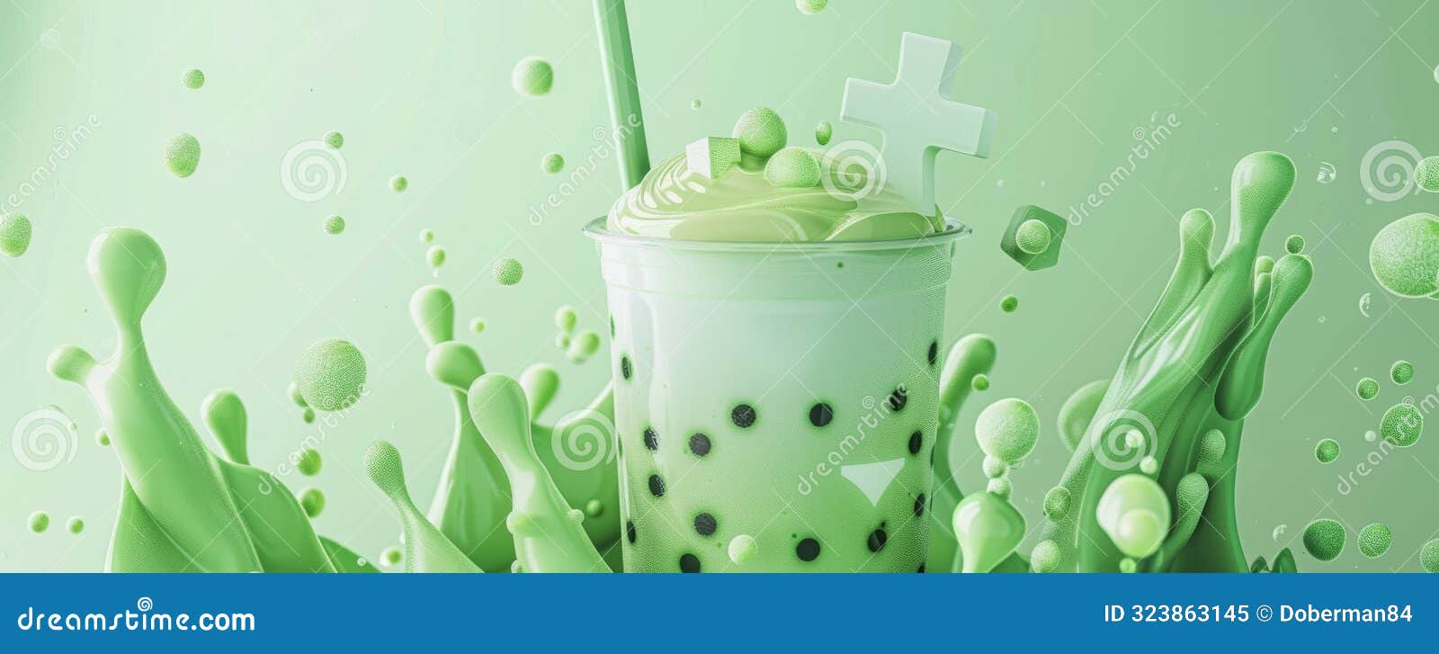 Refreshing Green Bubble Tea Splash with Tapioca Pearls and Straw in ...