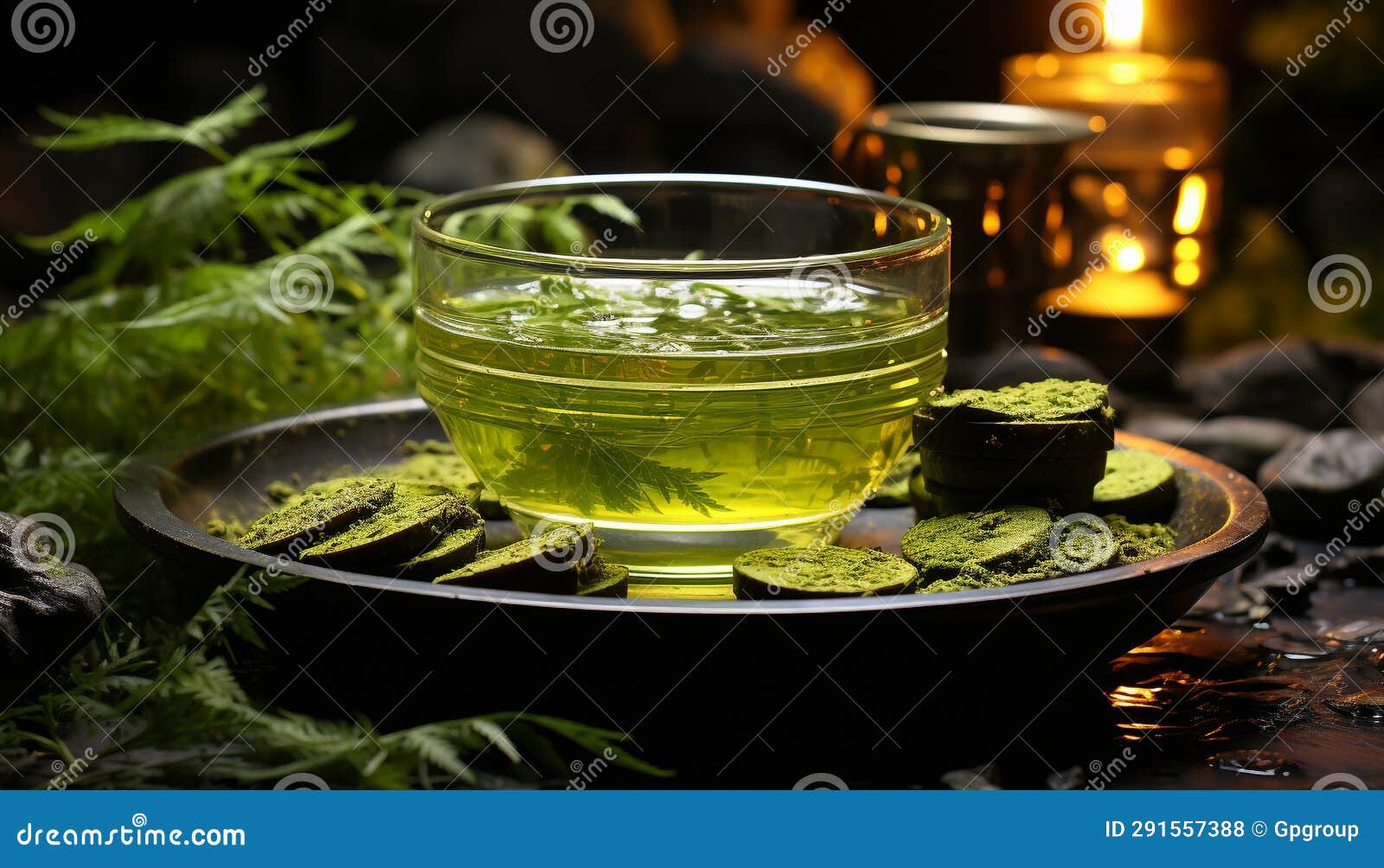 Refreshing Green Herbal Drink on Wooden Table, Nature Healthy Elixir ...