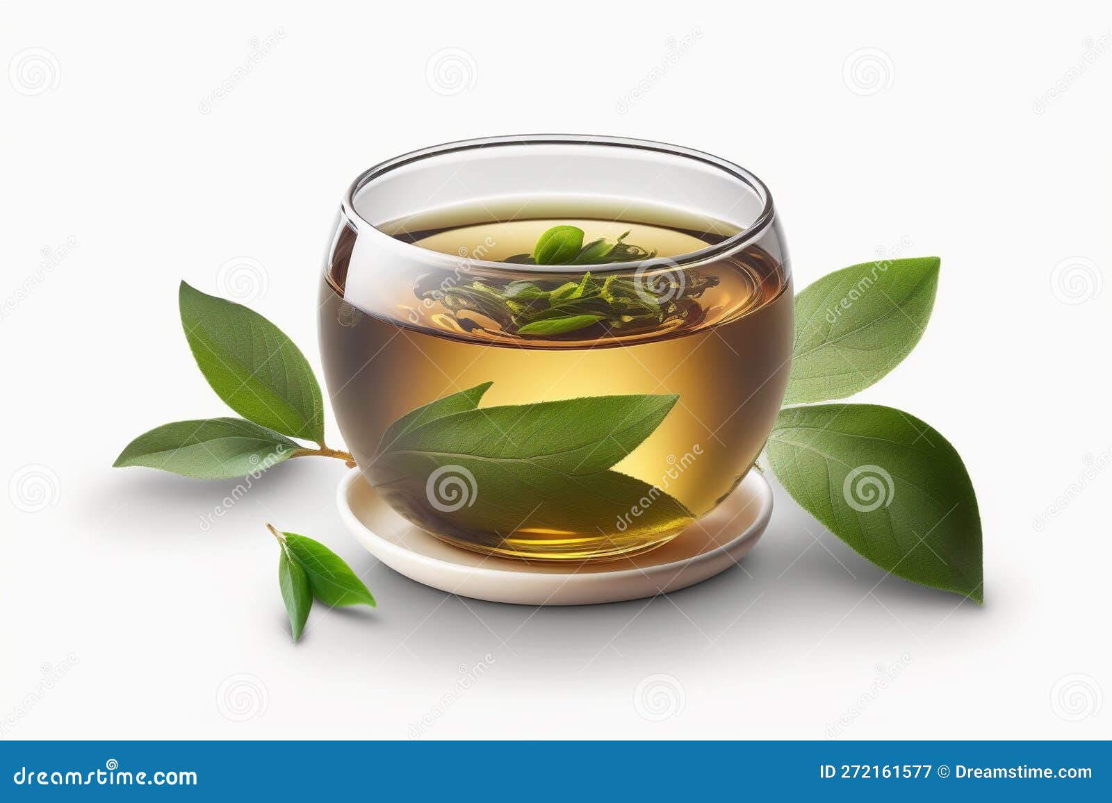 Refreshing Green Tea in a Clear Glass on White Background Stock ...