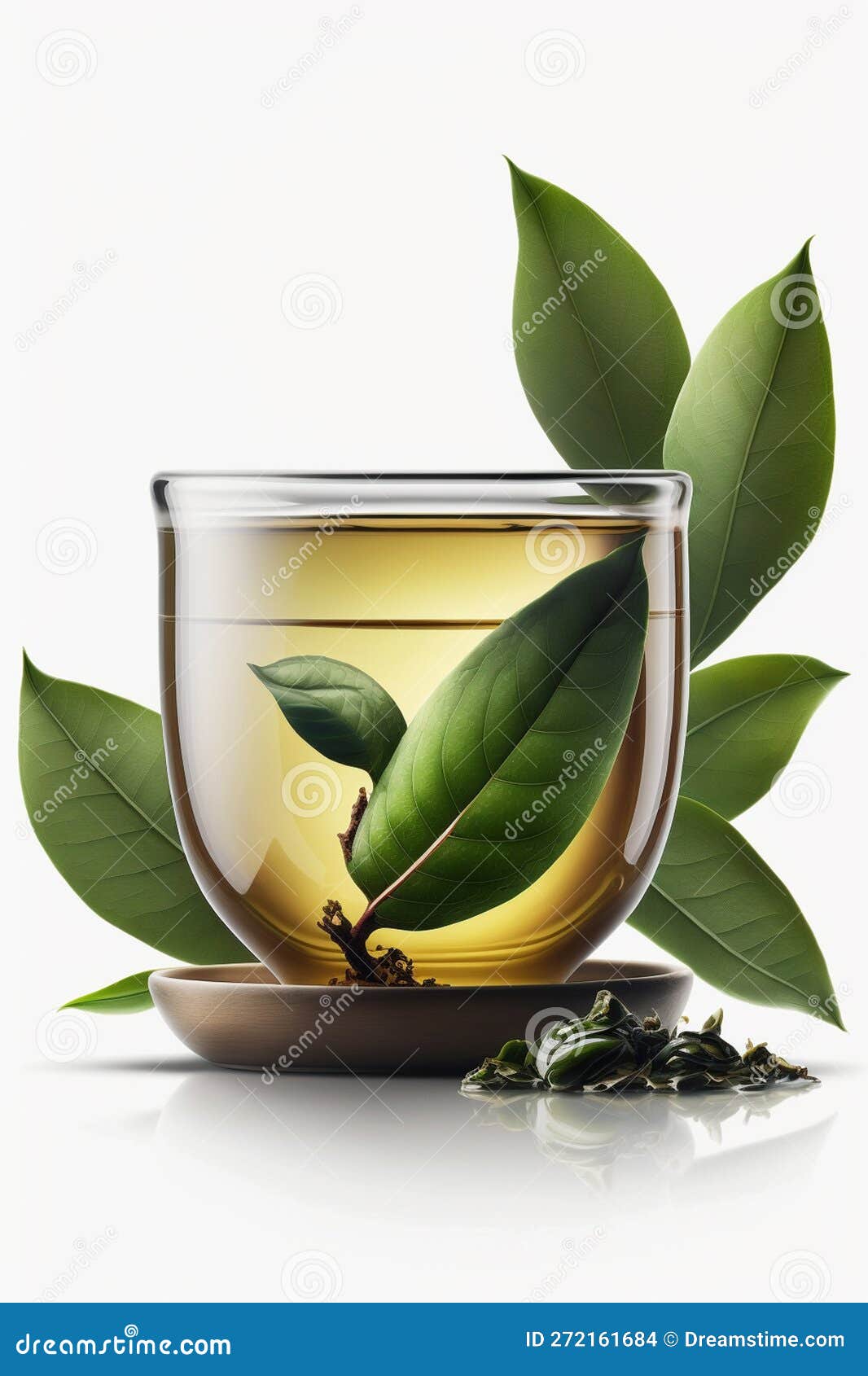 Refreshing Green Tea in a Clear Glass on White Background Stock ...