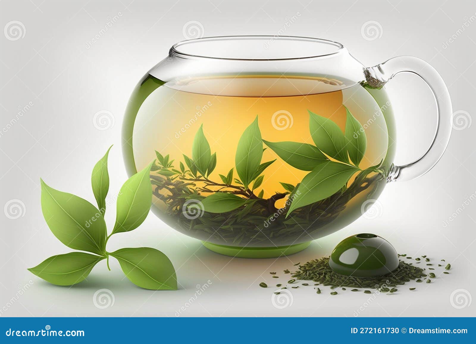 Refreshing Green Tea in a Clear Glass on White Background Stock ...