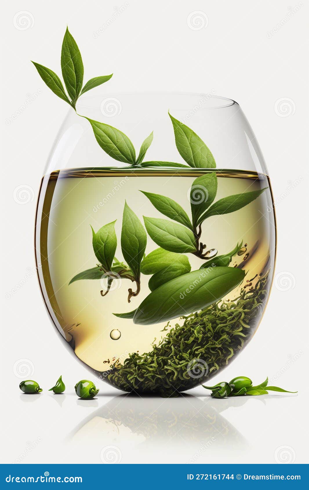 Refreshing Green Tea in a Clear Glass on White Background Stock ...