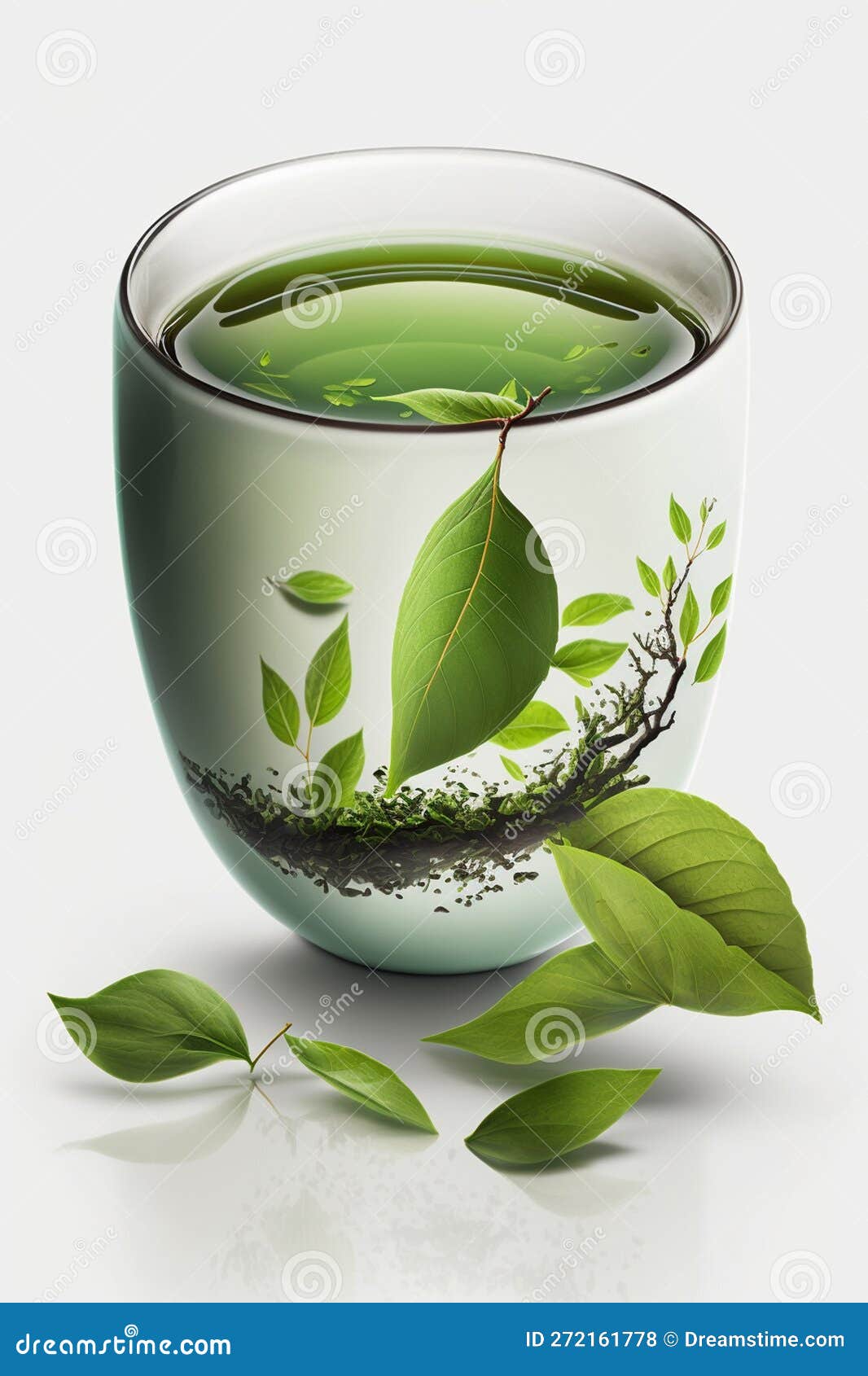 Refreshing Green Tea in a Clear Glass on White Background Stock ...